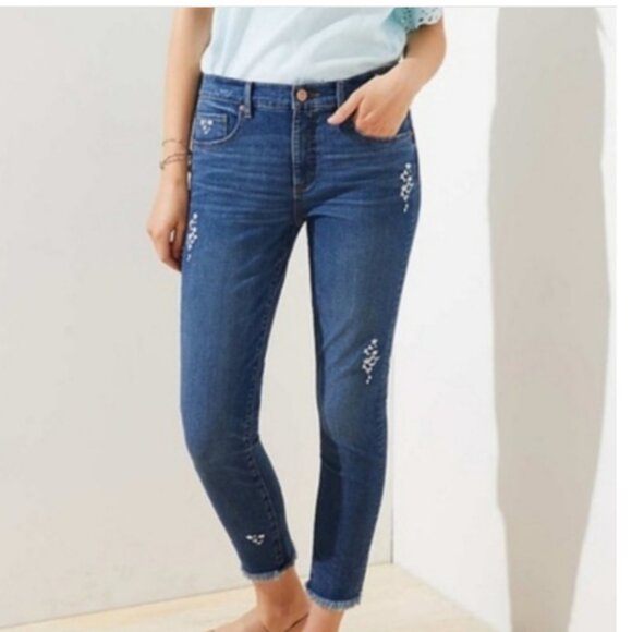 LOFT | Jeans | Loft Modern Skinny Stretch Blue Jeans With Embroidered ...